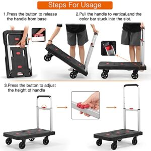 Wonfuss Platform Truck, 330lbs Folding Hand Truck Heavy Duty 4 Wheels Platform Cart Collapsible Dolly for Luggage Moving Office Use