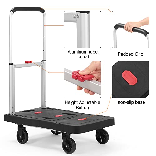 Wonfuss Platform Truck, 330lbs Folding Hand Truck Heavy Duty 4 Wheels Platform Cart Collapsible Dolly for Luggage Moving Office Use