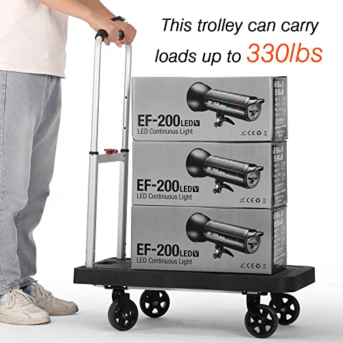 Wonfuss Platform Truck, 330lbs Folding Hand Truck Heavy Duty 4 Wheels Platform Cart Collapsible Dolly for Luggage Moving Office Use