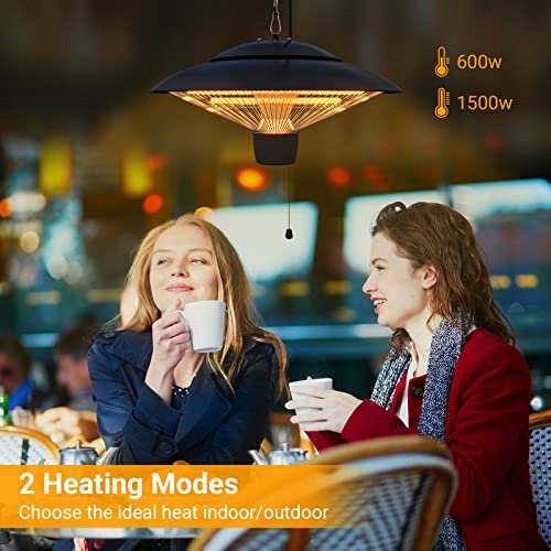 Outdoor Patio Heater, Hanging Electric Porch Heater, Ceiling Mounted Patio Heater, Waterproof Space Heater Lamp For Patio, Outdoor Heater with 2 Adjustable Modes 600W/1500W