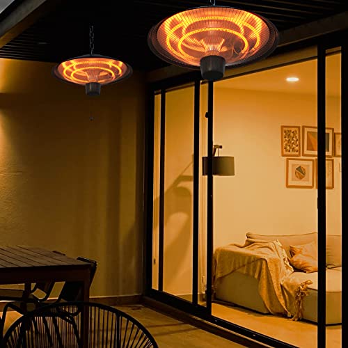 Outdoor Patio Heater, Hanging Electric Porch Heater, Ceiling Mounted Patio Heater, Waterproof Space Heater Lamp For Patio, Outdoor Heater with 2 Adjustable Modes 600W/1500W