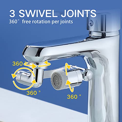 Faucet Aerator Universal, 1080° Large-Angle Rotating Robotic Arm Water Nozzle Faucet Adaptor, Splash Filter Kitchen Tap Extend Faucets Bubbler（with tool kit）