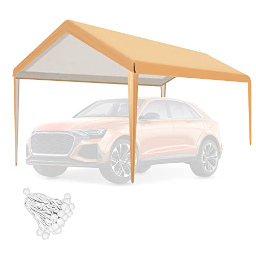 Eillion 10x20 Canopy Replacement Cover with Ball Bungees, Orange Top Cover Tarp for Carport Portable Garage Tent Boat Shelter Frame, No Poles Only Roof