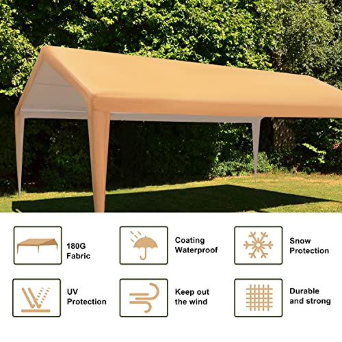 Eillion 10x20 Canopy Replacement Cover with Ball Bungees, Orange Top Cover Tarp for Carport Portable Garage Tent Boat Shelter Frame, No Poles Only Roof