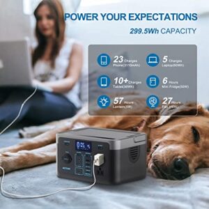 Portable Power Station 300W Solar Generator LiFePO4 Power Station 299.5Wh with 2*AC & PD60W Bi-directional Outlets Solar Powered Generators Backup Battery for Camping Outdoor CPAP Home(300W)