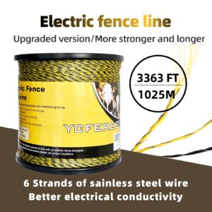 YCFERESY Upgraded Electric Fence Polywire 3366 Feet 1026 Meters, 6 Stainless Steel Strands for Reliable Conductivity and Rust Resistance, Portable Electric Fencing,UV, Rust Resistant