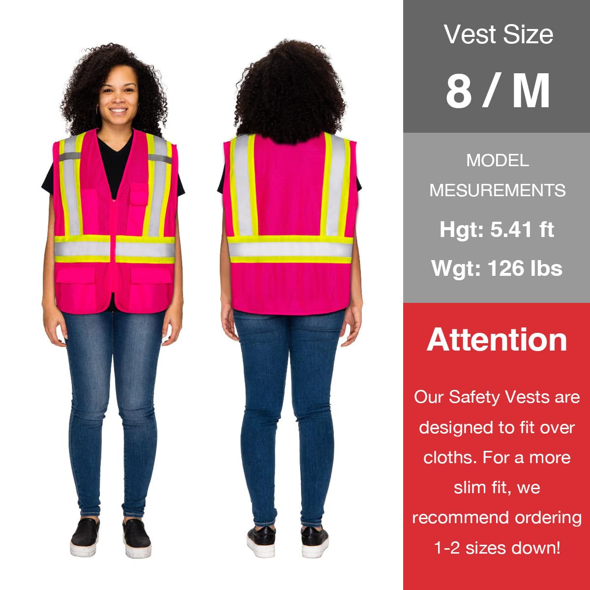 KAYGO High Visibility Safety Vests KG0100, Reflective Vest with Pockets and Zipper, ANSI Type R Class 2 Not FR (Pink,S)