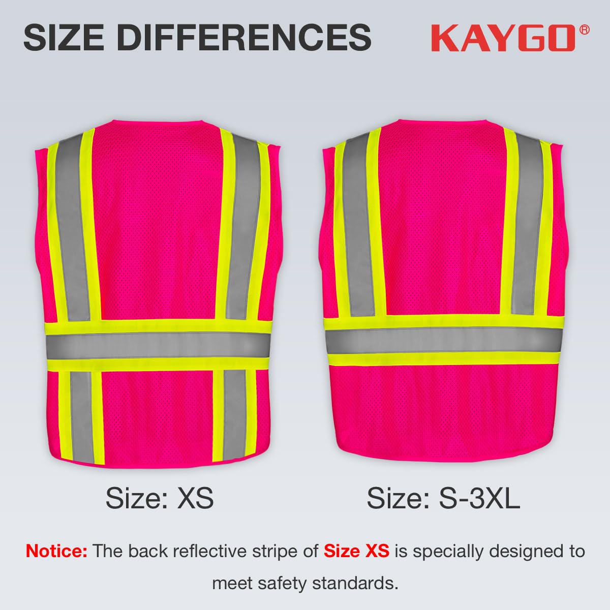 KAYGO High Visibility Safety Vests KG0100, Reflective Vest with Pockets and Zipper, ANSI Type R Class 2 Not FR (Pink,S)