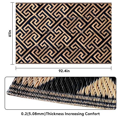 GARTOL Waterproof Indoor Outdoor Rug, Reversible Modern Area Rug Mat, Geometric Square Maze Pattern Plastic Straw Rug for RV, Patio, Backyard, Pool Deck, Picnic, Beach, Camping (5x8 Ft, Black & Brown)