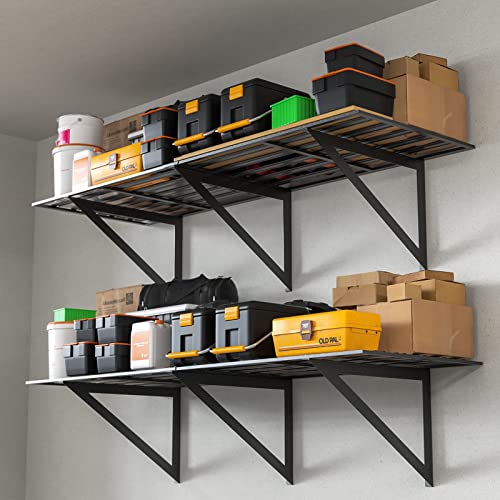 SunsGrove 2-Pack 2x6ft Wall Shelf Garage Storage Rack Garage Shelving Heavy Duty Floating Shelves, Loading 800 LBS, 24"x72", Black