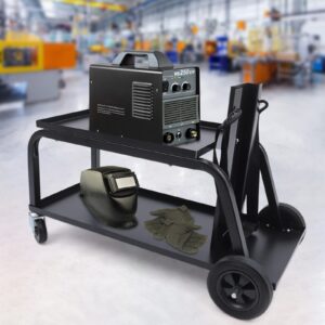 2 Tier Welding Cart on Wheels, Universal Mobile Welding Welder Cart Plasma Cutter Tank Storage MIG TIG ARC Plasma Cutter Welding Cart 110lbs Weight Capacity