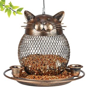 bird feeders for outside, wild bird feeder squirrel proof, heavy duty copper bird feeder for outdoor hanging garden yard decor, 2lbs capacity - upgraded cute cat shaped