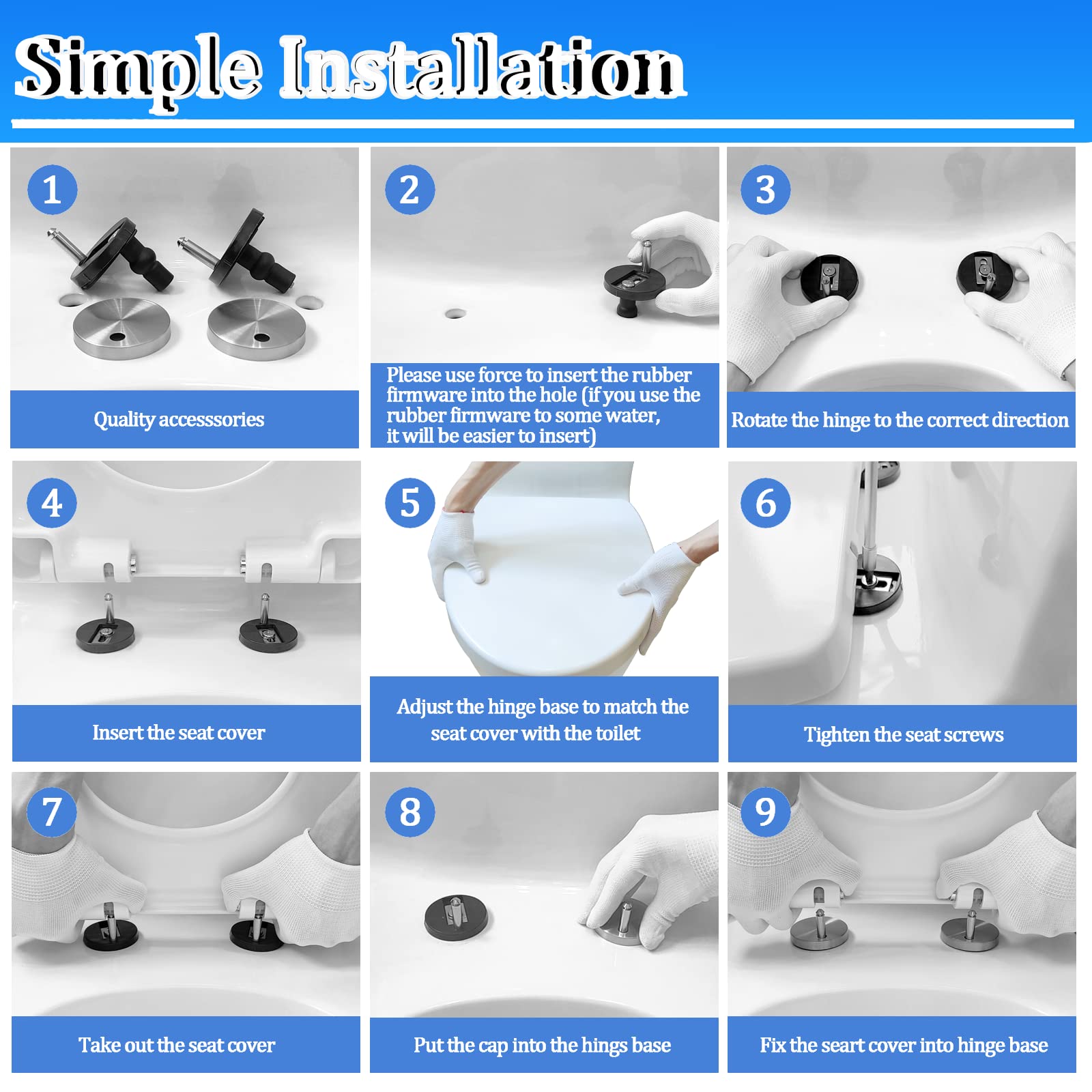 Toilet seat, Slow Close, White heavy duty Toilet Seat with Non-slip Seat Bumpers Easy to Install & Clean PP Material Replacement Toilet Seat Fits All Toilet Brands Elongated Toilets(Y6)