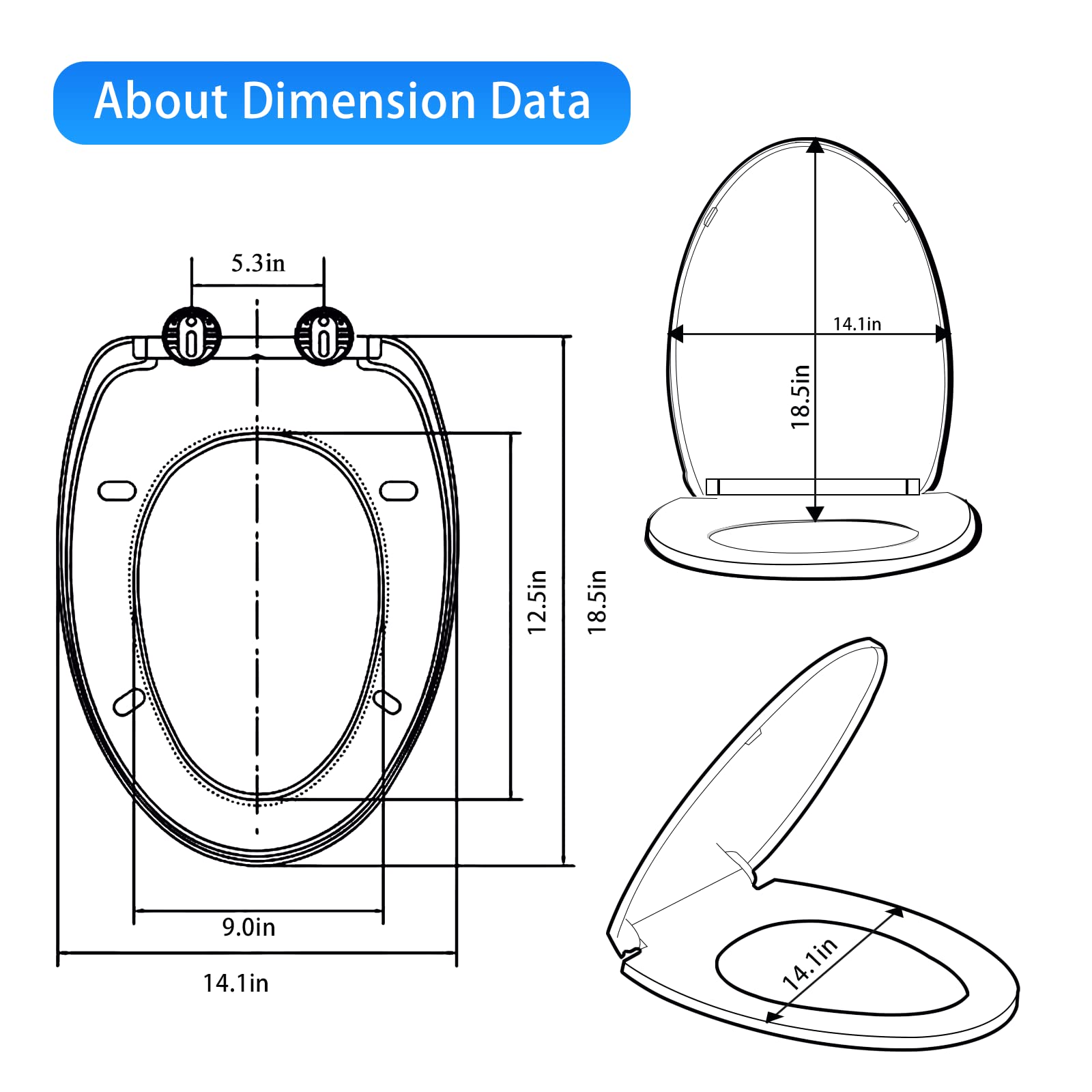 Toilet seat, Slow Close, White heavy duty Toilet Seat with Non-slip Seat Bumpers Easy to Install & Clean PP Material Replacement Toilet Seat Fits All Toilet Brands Elongated Toilets(Y6)