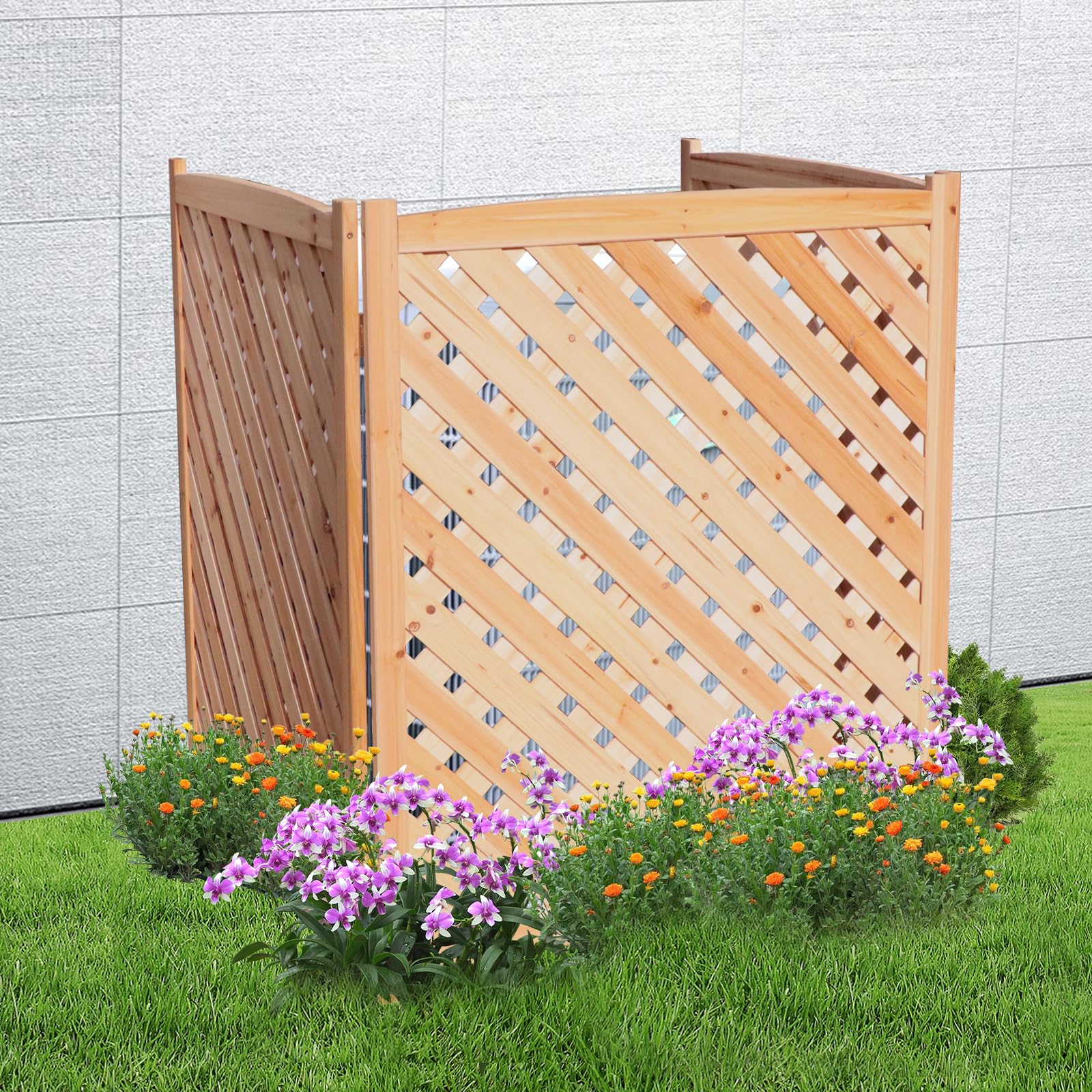 Xeeol Privacy Screen, 3 Panels Wood Fencing for Yard, Patio Lattice Panels for Outside, No Dig Fence Freestanding, Hide Outdoor Air Conditioner and Trash Enclosure