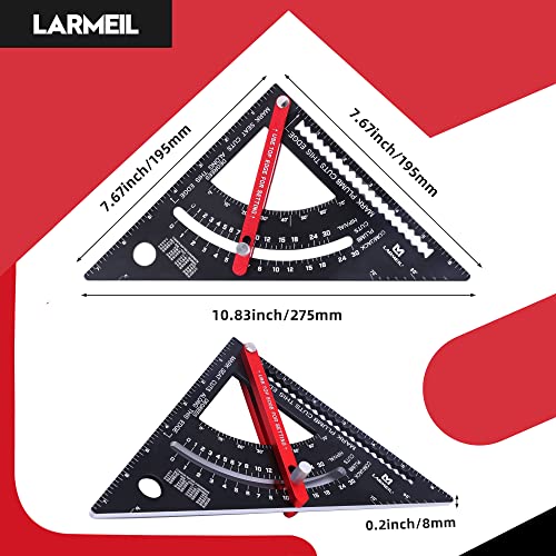 LARMEIL Carpenter Square, 7 inch Woodworking Tools Framing Square, Carpenter Tools and 2 Pencils Combination Square, Adjustable Angle Triangle Ruler, Metal Rafter Square (Angular Positioning Square)