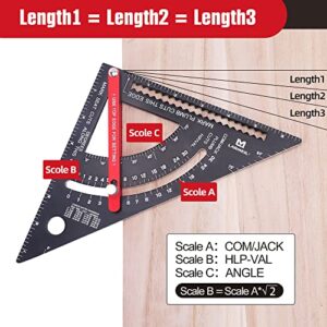 LARMEIL Carpenter Square, 7 inch Woodworking Tools Framing Square, Carpenter Tools and 2 Pencils Combination Square, Adjustable Angle Triangle Ruler, Metal Rafter Square (Angular Positioning Square)