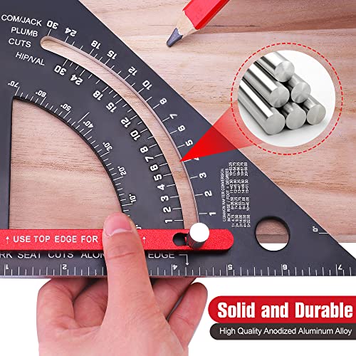 LARMEIL Carpenter Square, 7 inch Woodworking Tools Framing Square, Carpenter Tools and 2 Pencils Combination Square, Adjustable Angle Triangle Ruler, Metal Rafter Square (Angular Positioning Square)