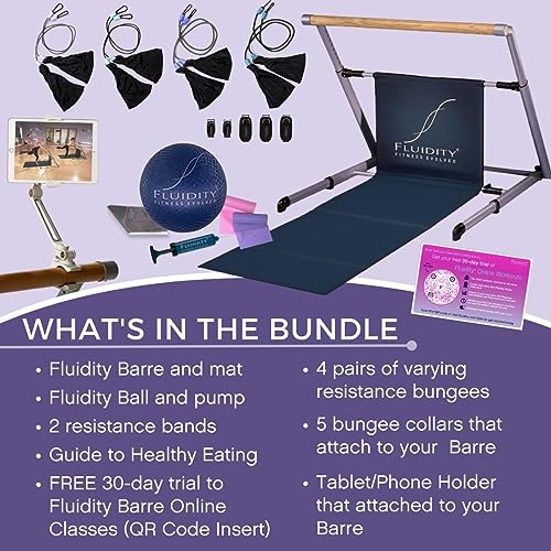 New! The Original Fluidity Barre + Bungee/Collar Kit + Tablet/Phone Holder + Free 30-Day Barre Online Classes Bundle