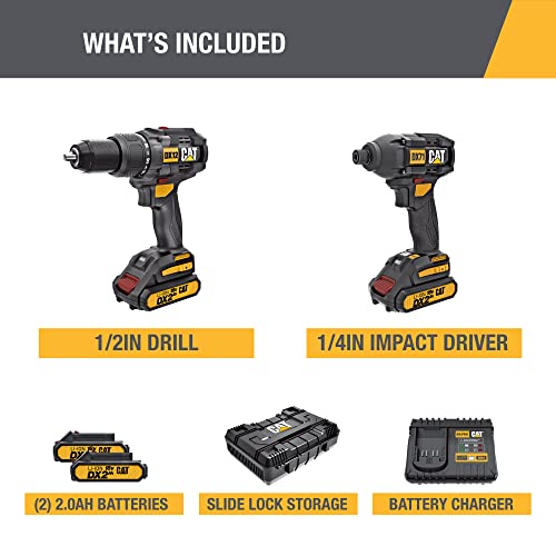 Cat® 18V 1 FOR ALL Cordless Hammer Drill & Impact Driver Combo Kit with 2 Batteries -DX12K, Black