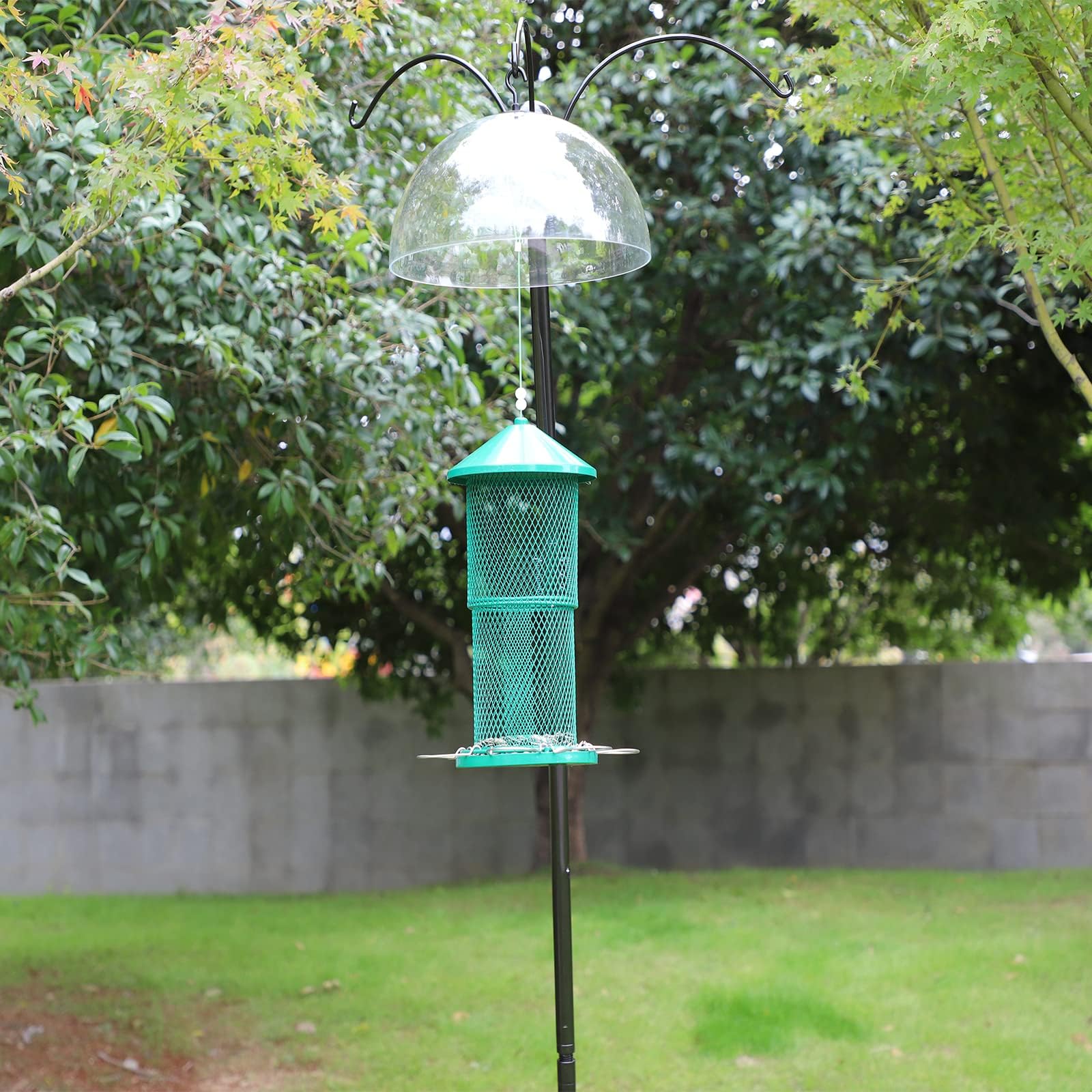 PFNRTH Squirrel Baffle for Shepherp's Hook, Or Squirrel Baffle for Hanging Bird Feeder,12" Clear Dome Protective Cover.