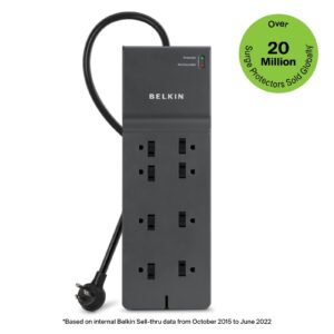 Belkin 8-Outlet Home and Office Surge Protector, 12ft Cord, Black & Power Strip Surge Protector with 12 AC Multiple Outlets, 10 ft Long Flat Plug Heavy Duty Extension Cord (4,156 Joules)