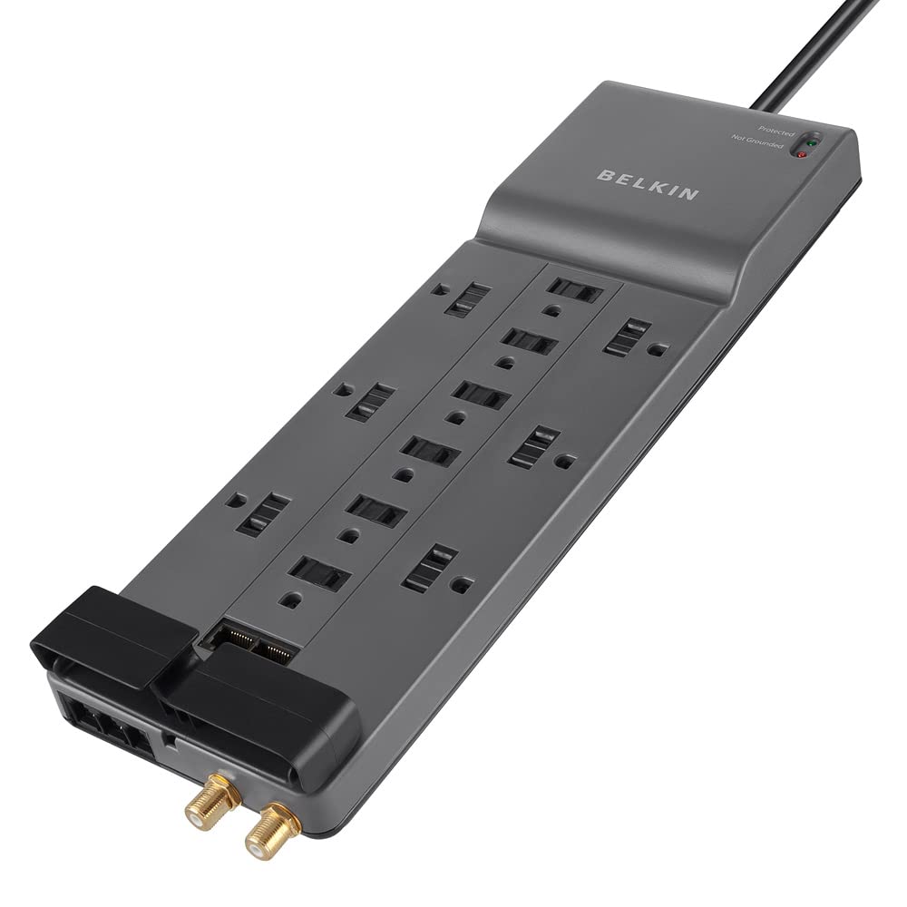 Belkin 8-Outlet Home and Office Surge Protector, 12ft Cord, Black & Power Strip Surge Protector with 12 AC Multiple Outlets, 10 ft Long Flat Plug Heavy Duty Extension Cord (4,156 Joules)