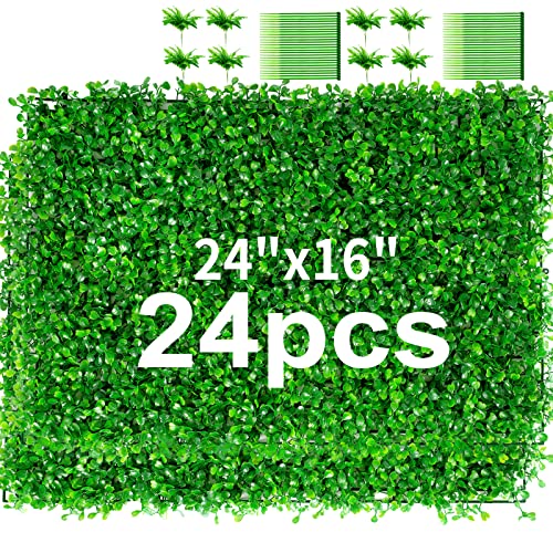 TOPDEEP 24PCS Boxwood Panels, 24"x16" Artificial Boxwood Hedge Panels, Grass Wall Panels, UV Protected Suitable for Garden, Fence, Backyard Wall Decoration