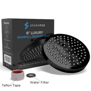 SparkPod 6" Rain Shower Head with 6" Shower Arm with Flange in Midnight Black Matte