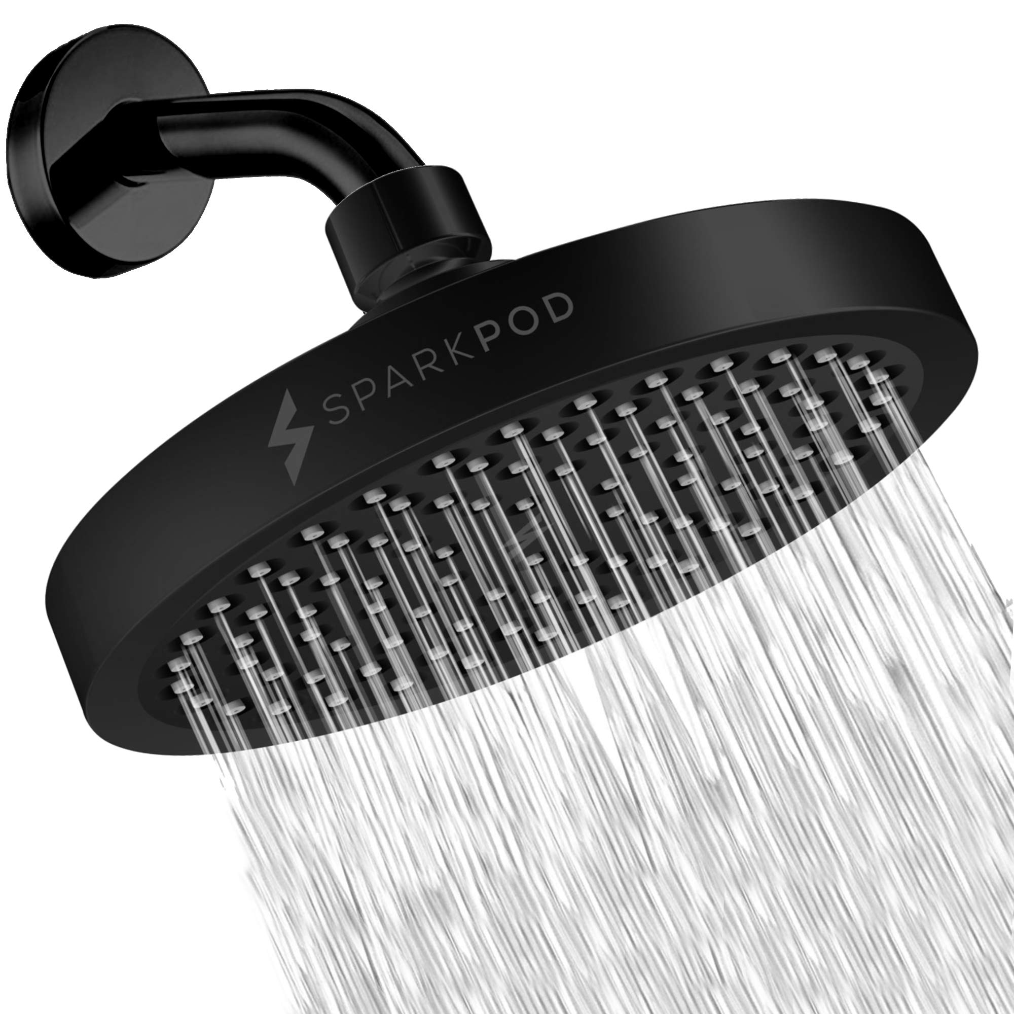 SparkPod 6" Rain Shower Head with 6" Shower Arm with Flange in Midnight Black Matte