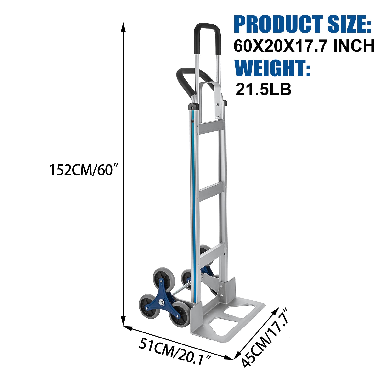 TOPDEEP 2 in 1 Aluminum Hand Truck 650 lb Capacity, Heavy Duty Stair Climbing Cart with 6 Wheels, Convertible Hand Truck and Dolly with Loop Handle