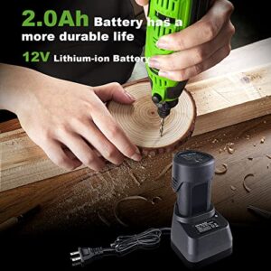 PHALANX 12V Cordless Rotary Tool Kit with Keyless Chuck, 6-Speeds 5000-32000RPM, 119 Accessories with Flex Shaft, Idea for Cutting, Grinding, Wood Carving- Include 2.0AH Battery, Charger