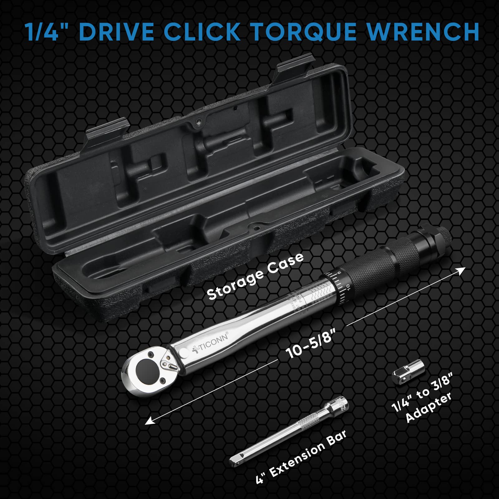 TICONN 1/4-inch Drive Click Torque Wrench, 20-200 in-lb, SAE/Metric Dual Range, Chrome Vanadium Steel