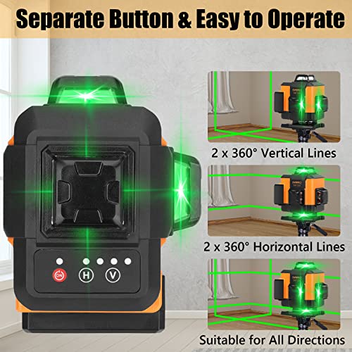 OMMO Laser Level, 16 Lines Green Laser Level Self Leveling Tool, 150ft Cross Line Laser Beam Tool, Two Vertical and Two Horizontal Lines with Wall Bracket/Remote Controller (16 Lines)