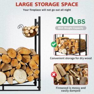 JINLLY Firewood Rack, 29.1 Inch Heavy Duty Wood Log Rack Storage Holder with Kindling Holder and 4 Tools, Outdoor Indoor Iron Fire Wood Rack Holder for Fireplace