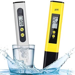 2 pack ph meter and tds meter, 0.05 ph high accuracy tester pen, ± 2% readout accuracy digital water quality filter pen, 0-9990ppm, ideal water purity test for drinking water, aquariums, hydroponics