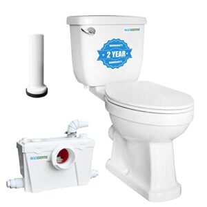 500 watt macerating toilet with pump, upflush toilet for basement for kitchen sink bathroom included macerator pump, water tank, elongated toilet bowl, seat cover, extension pipe