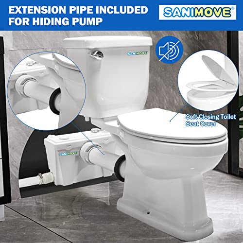 500 watt Macerating Toilet with Pump, Upflush Toilet for Basement for Kitchen Sink Bathroom Included Macerator Pump, Water Tank, Elongated Toilet Bowl, Seat Cover, Extension Pipe