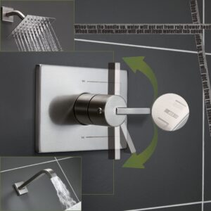 SOOOHOT Bathtub Shower Systems, Tub and Shower Faucet Set Combo with 6 Inch Brushed Nickel Shower Faucet Set, Shower Tub Faucets Sets Complete (Valve Included)