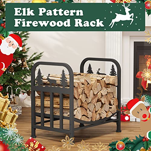 Mingyall Firewood Log Rack Indoor, Small Firewood Rack Indoor Decorative Fireplace Log Holder with Elk Pattern,Heavy Duty Log Storage for Fireplace, Fire Pit, Patio, 17.3" L x 11" W x 16.3" H