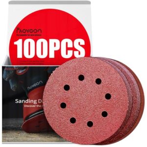 faoyoon sanding disc 5 inch 8 hole, 100 pcs orbital sanding discs hook and loop, sandpaper for wood, 40 60 80 120 220 grit sand paper for random orbital sander