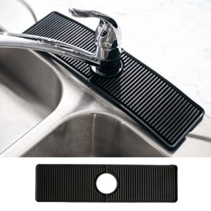 kitchen sink faucet mat splash guard (black) - 15" x 4" inches faucet drip catcher for sink - backsplash protector for counter - kitchen sink accessories