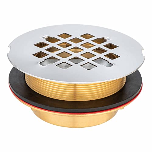 sicoince 2 inch Brass No Caulk Shower Drain Cover Shower Floor Drain Assembly with 4-1/4 inch Stainless Steel Strainer for 2 inch 40 SCH ABS or PVC Pipe