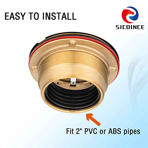 sicoince 2 inch Brass No Caulk Shower Drain Cover Shower Floor Drain Assembly with 4-1/4 inch Stainless Steel Strainer for 2 inch 40 SCH ABS or PVC Pipe