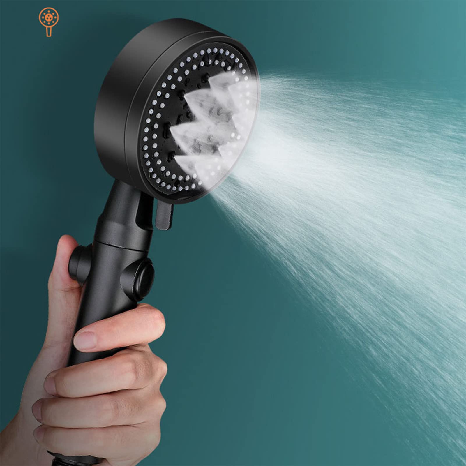 Multi-Functional High Pressure Shower Head with 5 Modes, High Pressure Handheld Shower Head with ON/Off Switch for Home Bathhoom, Water Saving, Easy to Install (Black A)