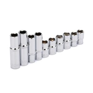 CASOMAN 10Piece Impact Socket Set, 1/4" & 3/8" Drive, Deep & Shallow, 10mm, Metric, Mirror Chrome Finish