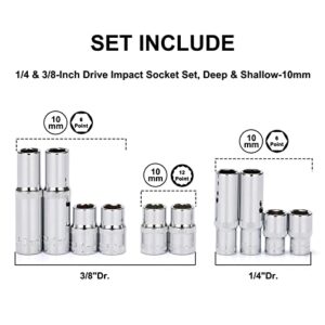 CASOMAN 10Piece Impact Socket Set, 1/4" & 3/8" Drive, Deep & Shallow, 10mm, Metric, Mirror Chrome Finish