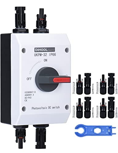 DIHOOL Solar Panel Disconnect Switch, DC 30 Amp PV Solar Isolator Disconnect, DC1200V, IP66