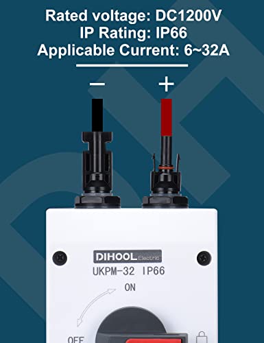 DIHOOL Solar Panel Disconnect Switch, DC 30 Amp PV Solar Isolator Disconnect, DC1200V, IP66