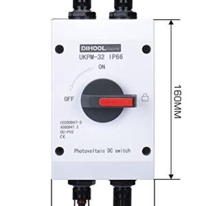 DIHOOL Solar Panel Disconnect Switch, DC 30 Amp PV Solar Isolator Disconnect, DC1200V, IP66